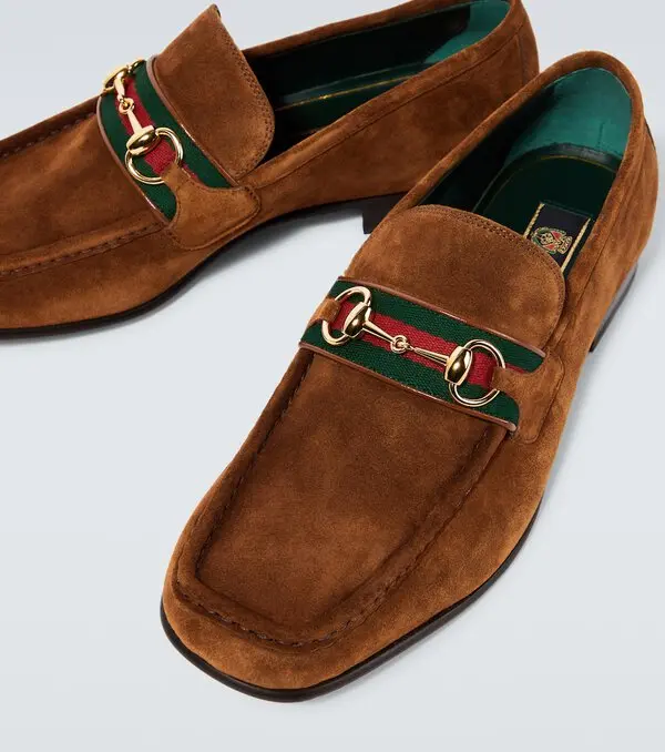 $1,090 Gucci Tan Suede Horsebit Loafers with Green-Red Web 8 9 Gucci Men main image 3