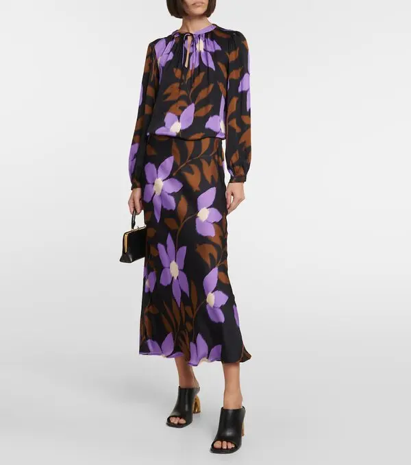 Velvet By Graham & Spencer Kaiya Printed Satin Midi Skirt - Multicoloured