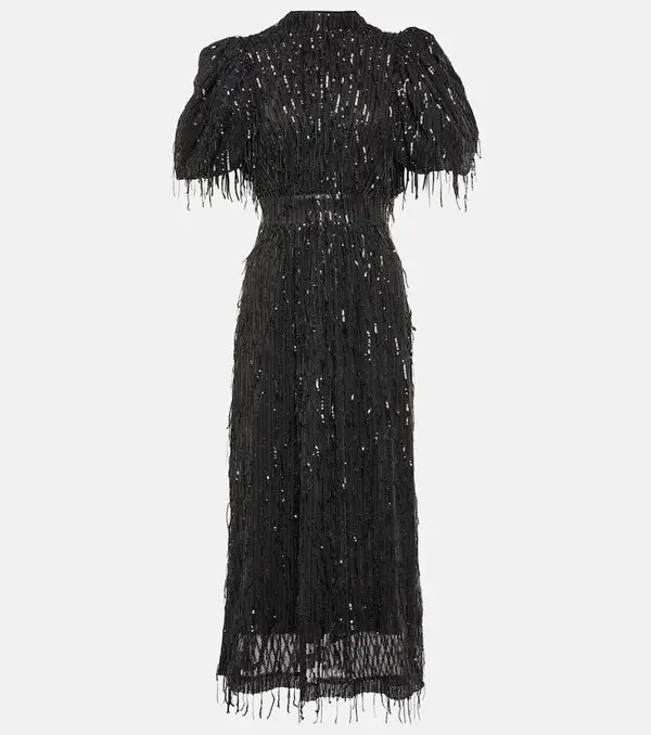 ROTATE BY BIRGER CHRISTENSEN Sequined Midi Dress - Black