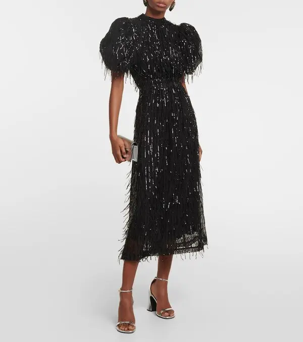 ROTATE BY BIRGER CHRISTENSEN Sequined Midi Dress - Black