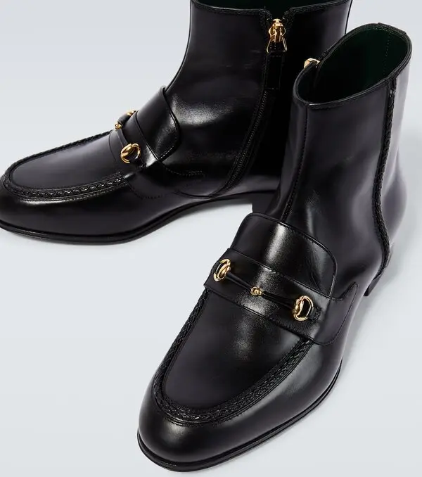 Gucci Mens Black Leather Fringe Ankle Boots with Gold Horsebit s-l400.jpg main image 2