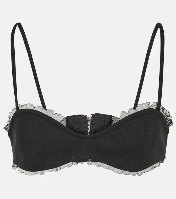 GANNI Lace-trimmed Cotton Bra Top - Black