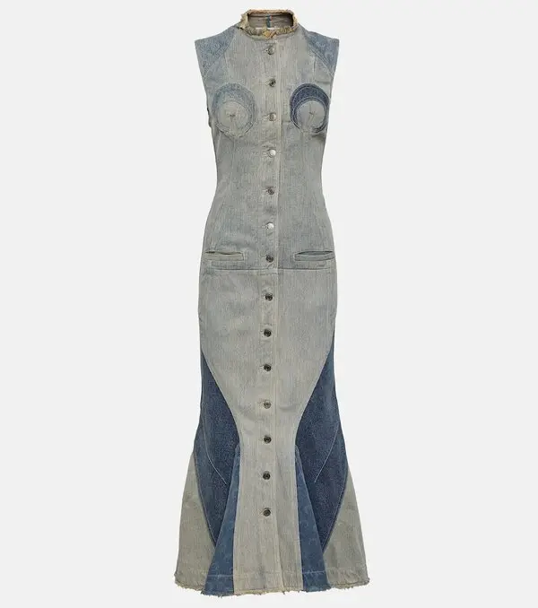 MARINE SERRE All Over Moon Denim Maxi Dress - Blue