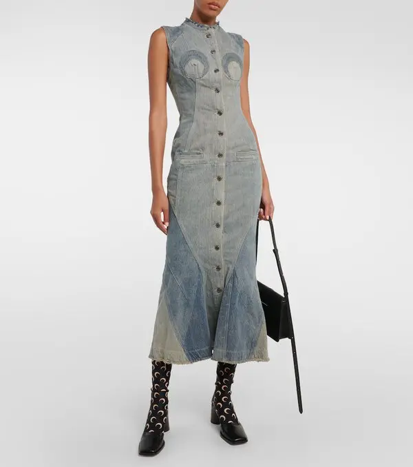 MARINE SERRE All Over Moon Denim Maxi Dress - Blue