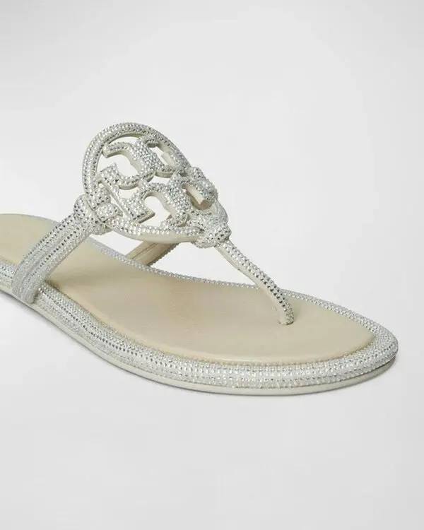 Tory Burch Miller Pave Logo Thong Sandals - Gray