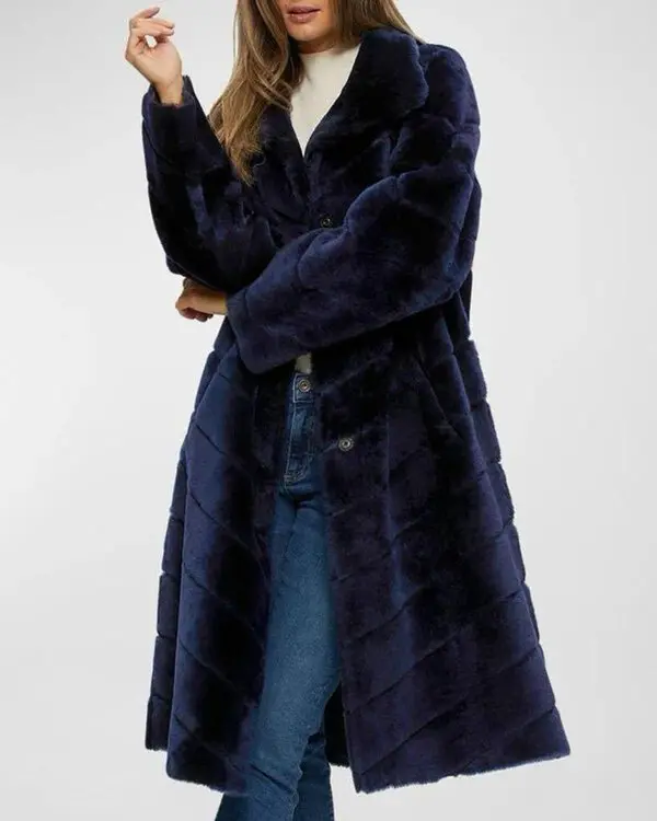 Gorski Reversible Chevron Shearling Coat - Navy