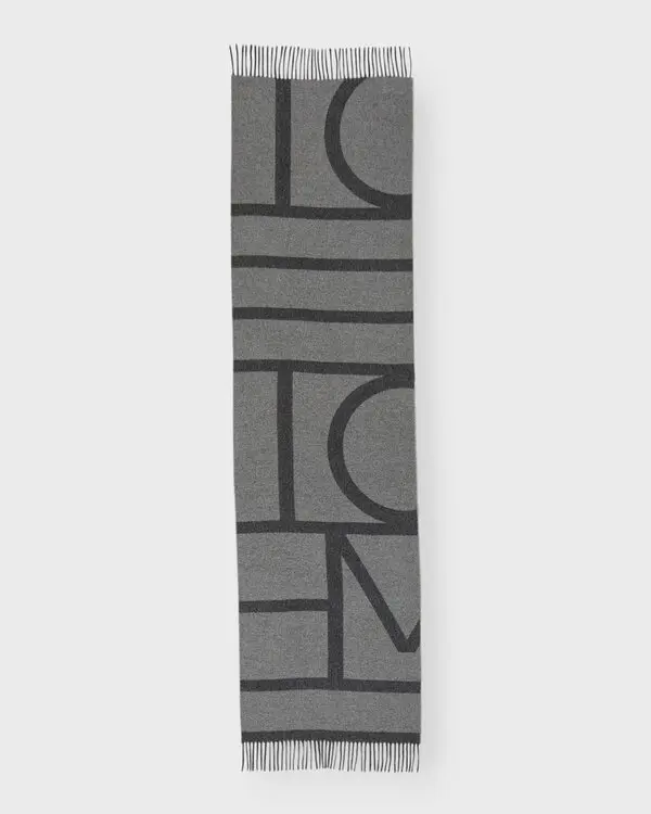 TOTEME Monogram Jacquard Wool Scarf - Grey Monogram