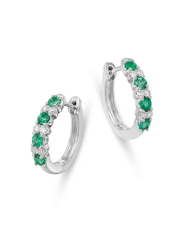 Bloomingdale'S Emerald And Diamond Huggie Hoop Earrings - Green/white
