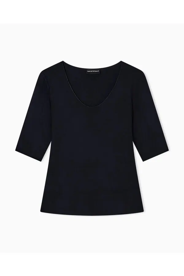 Emporio Armani Viscose Stretch Jersey V-neck Jumper - Blue / Navy