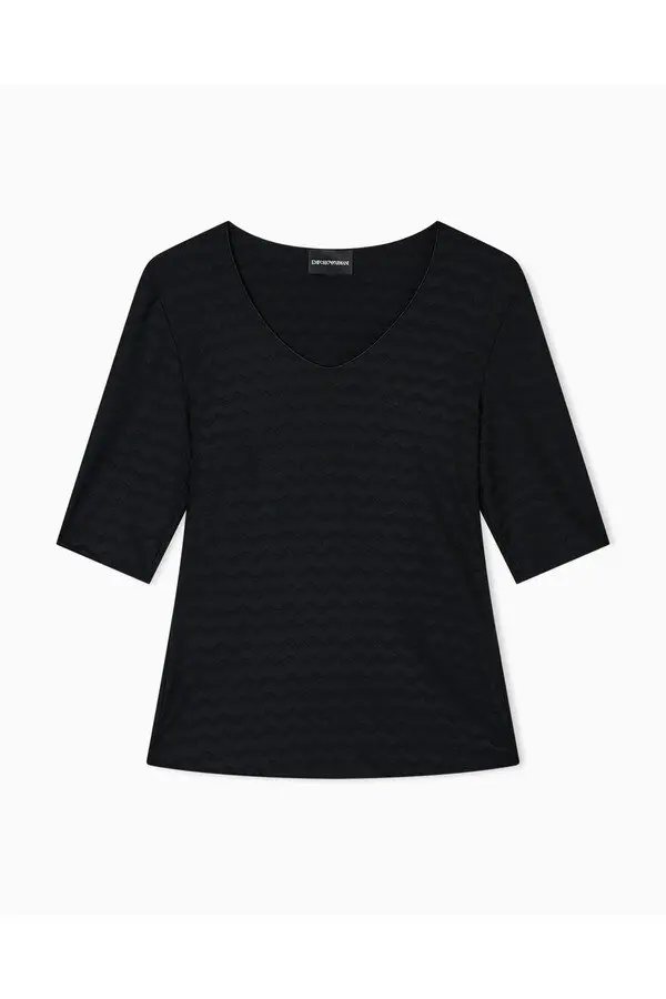 Emporio Armani Two-way Stretch Jacquard Motif Nylon-jersey V-neck Jumper - Black