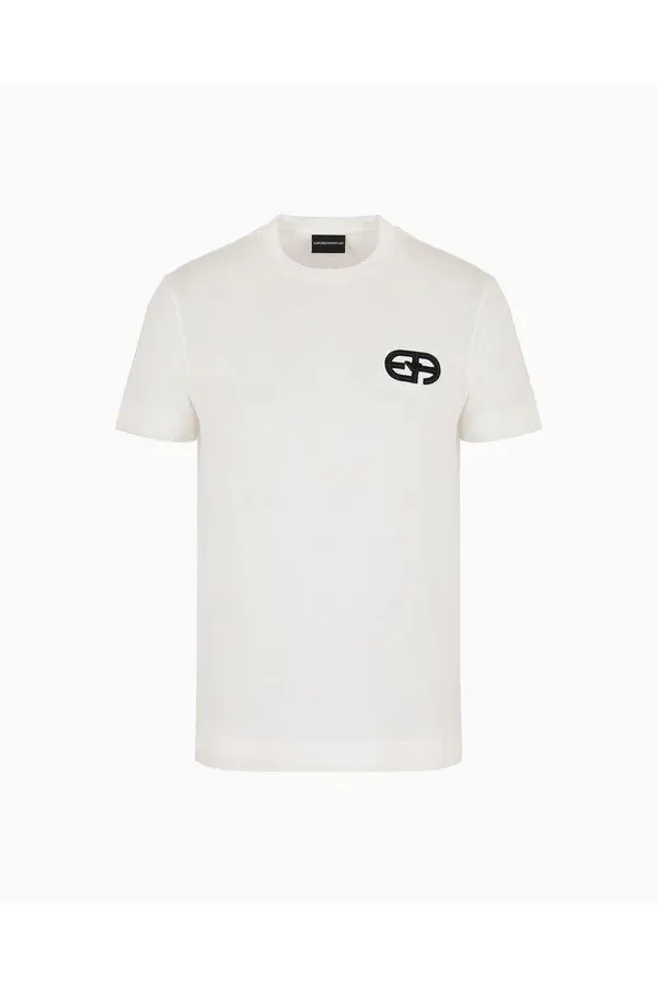 Emporio Armani Lyocell-blend Jersey T-shirt With Embossed Ea Logo Embroidery - White