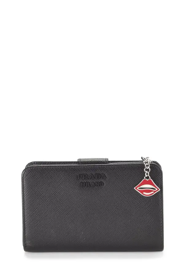 Prada Saffiano Zip Around Compact Wallet - Black