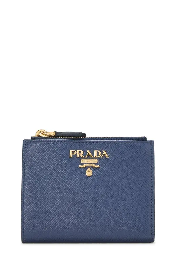 Prada Saffiano Compact Wallet - Navy