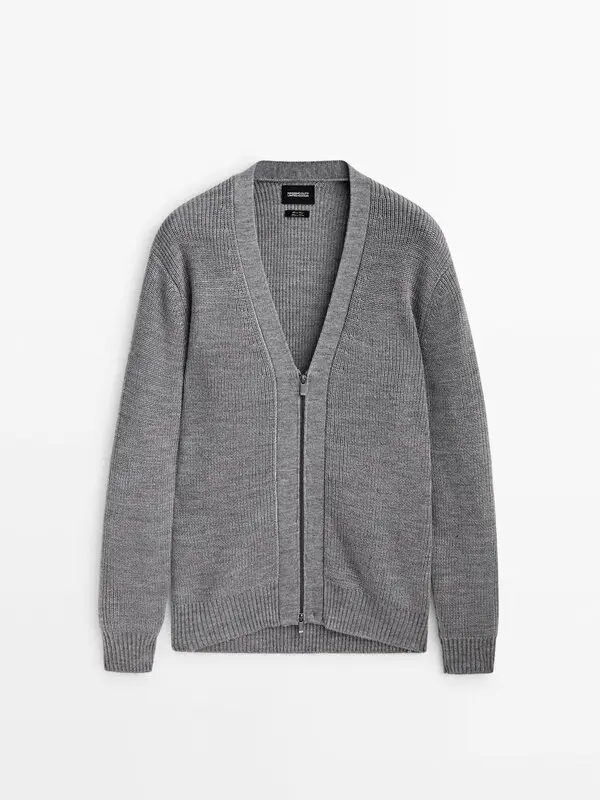 Massimo Dutti Knit Cardigan With Zip Limited Edition - Anthracite Grey