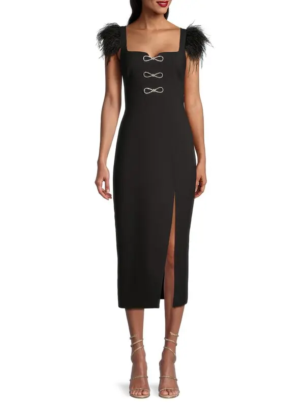 Likely Rizzo Crystal Bow & Feather Midi-dress