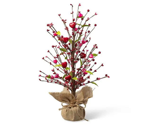 GLITZHOME 20' Valentine's Berry And Heart Table Top Tree - One-color