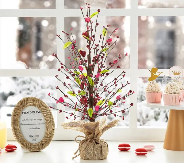 GLITZHOME 20' Valentine's Berry And Heart Table Top Tree