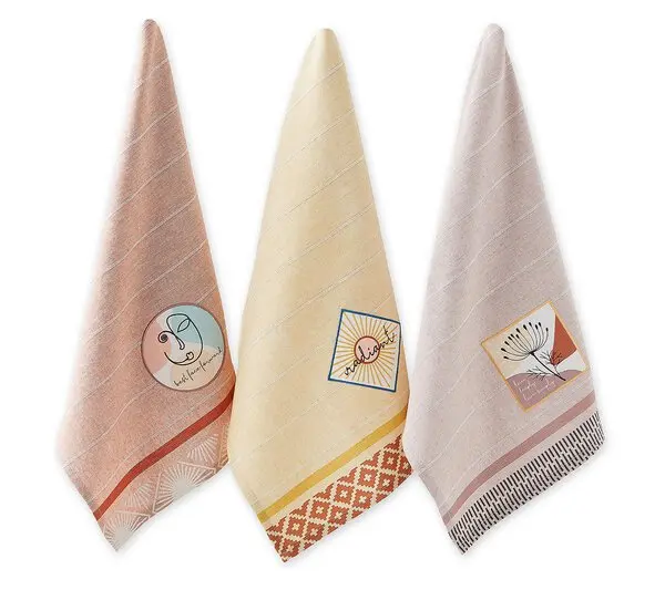 DESIGN IMPORTS Bungalow Embellished Set Of 3 Ki Tchen Towels - One-color
