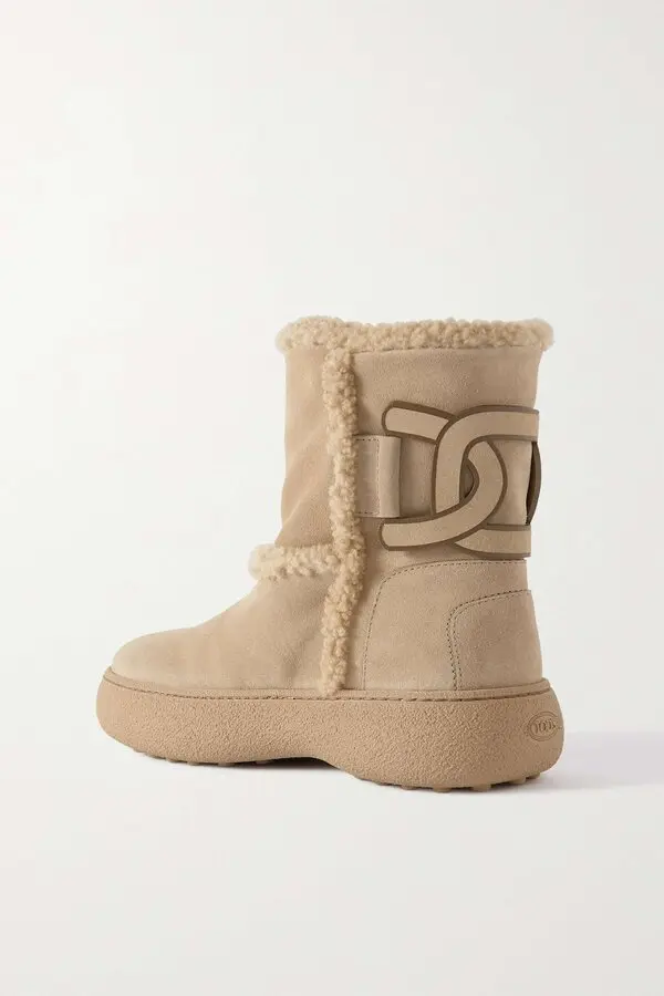 TOD'S Winter Gommini Shearling Ankle Boots - Beige