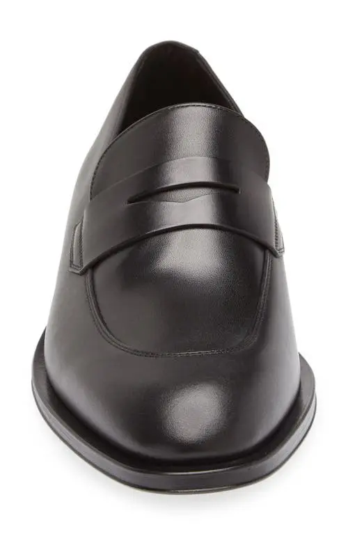 Boss Men\'s Derrek Apron Toe Penny Loafers Size 10 Black Slip On Made in Italy BOSS Derrek Apron Toe Penny Loafers Black Calfskin Leather  main image 2