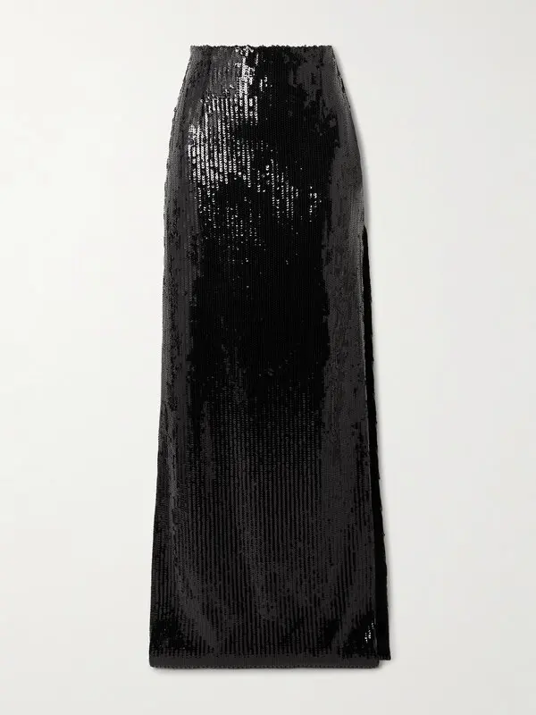 Galvan Sequined Tulle Maxi Skirt - Black