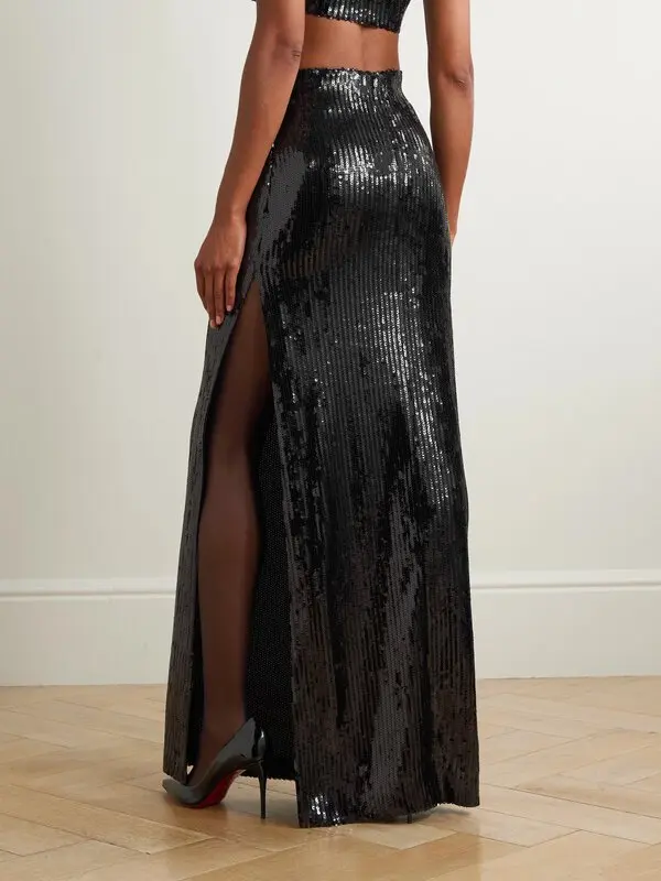 Galvan Sequined Tulle Maxi Skirt - Black