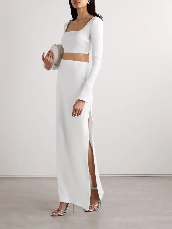 Galvan Cropped Sequined Tulle Top - Neutrals