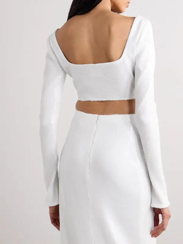 Galvan Cropped Sequined Tulle Top - Neutrals