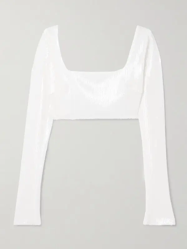 Galvan Beating Heart Cropped Sequined Tulle Top - Off-white