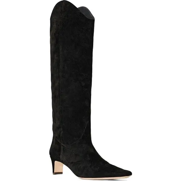 Staud Wally Western Boots - Black Suede