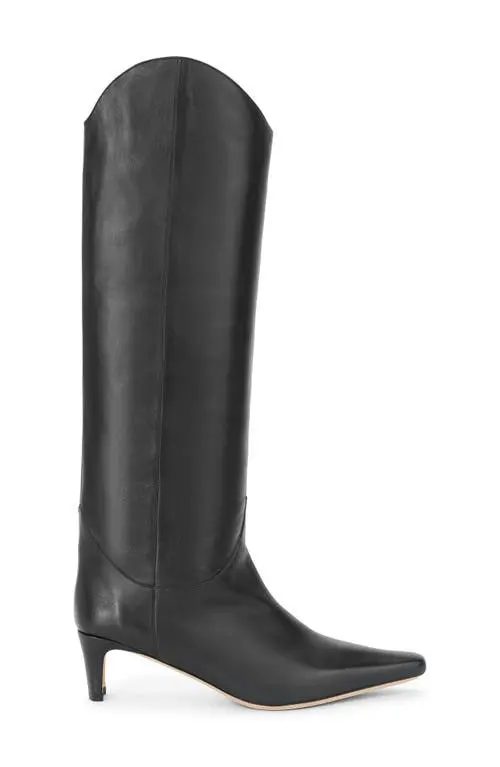 Staud Western Inspired Square Toe Kitten Heel Boots - Black