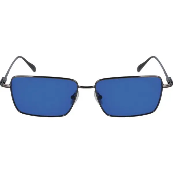 FERRAGAMO Gancini Evolution Rectangle Sunglasses - Dark Gun/ Blue