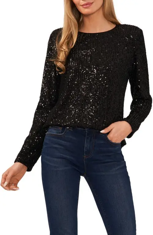 CECE DUPRAZ Sequin Long Sleeve Top - Rich Black