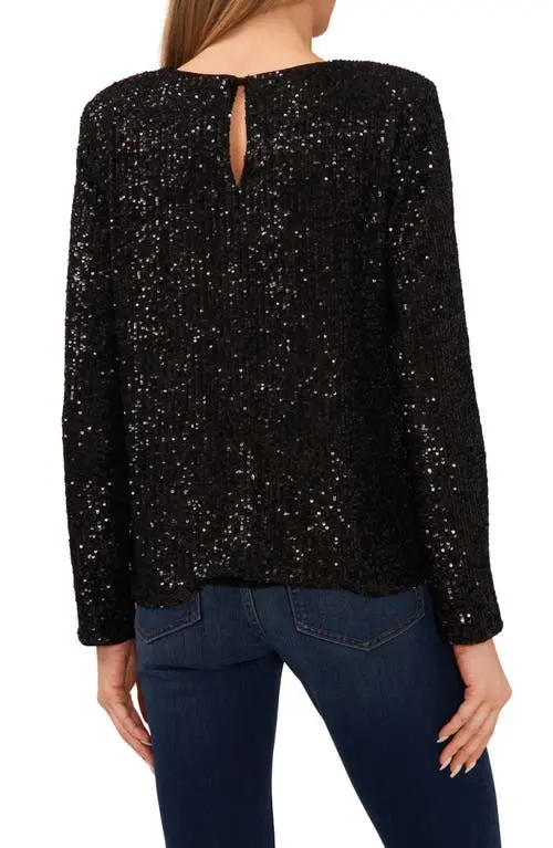 CECE DUPRAZ Sequin Long Sleeve Top - Rich Black