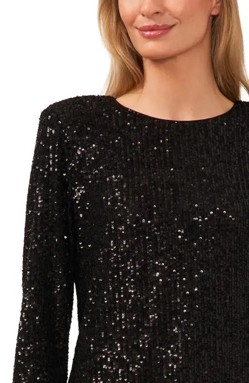 CECE DUPRAZ Sequin Long Sleeve Top - Rich Black