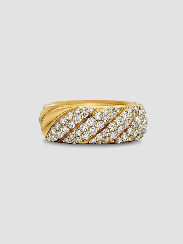 David Yurman Sculpted Cable Band Ring In 18k Yellow - Diamond