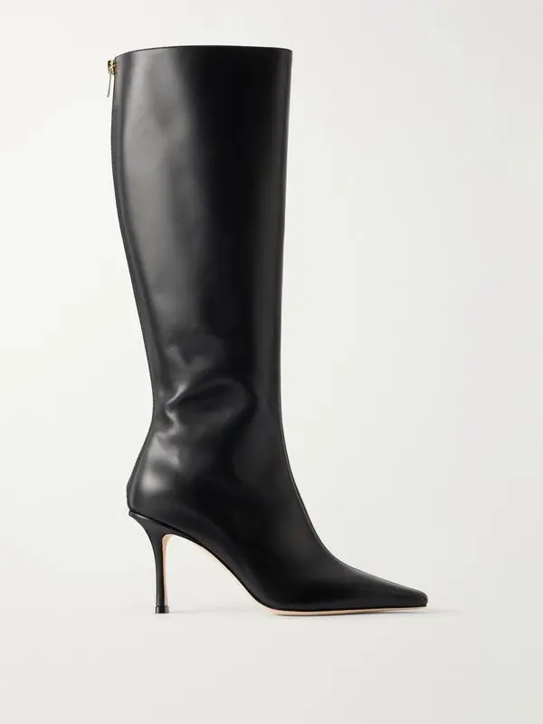 JIMMY CHOO Agathe 85 Leather Knee Boots - Black