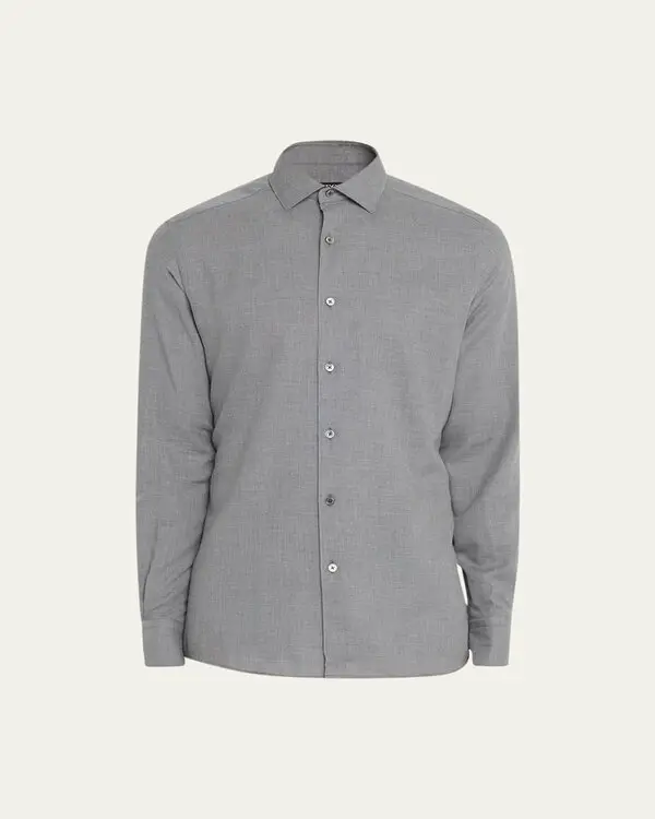 Zegna Cashco Melange Sport Shirt - Grey Solid