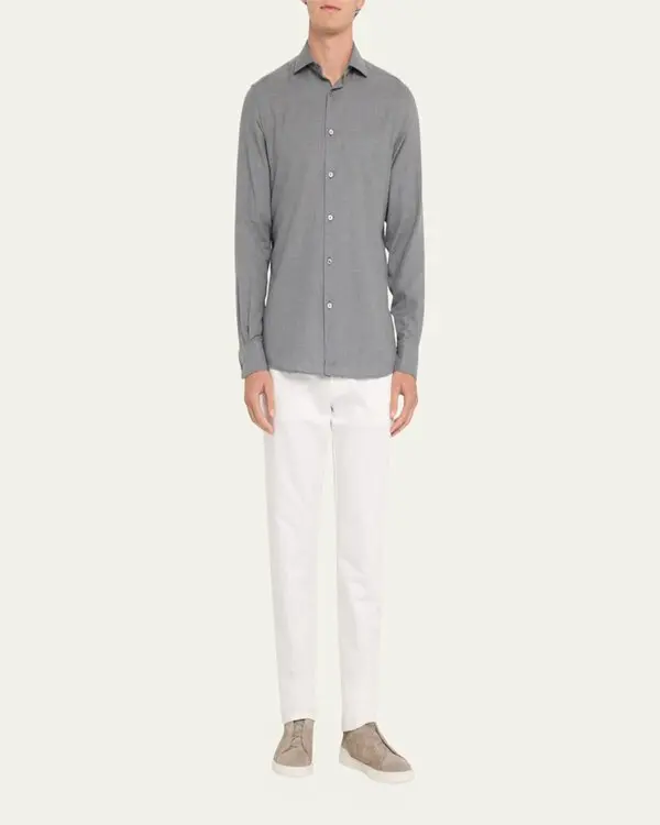 Zegna Cashco Melange Sport Shirt - Grey Solid