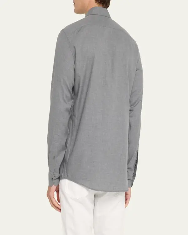 Zegna Cashco Melange Sport Shirt - Grey Solid