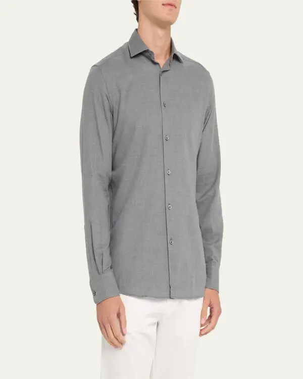 Zegna Cashco Melange Sport Shirt - Grey Solid