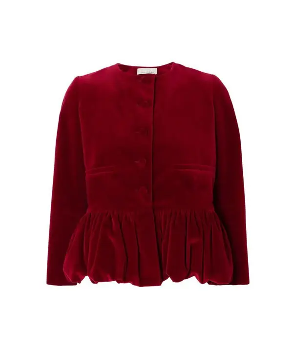 LIBEROWE Velvet Peplum Jacket - Red
