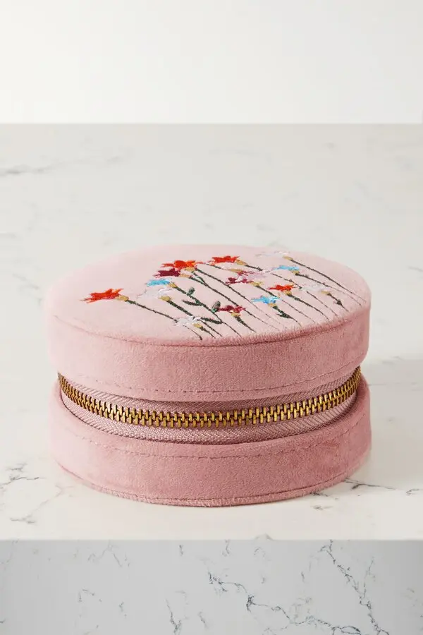 L’ATELIER NAWBAR Psychedeliah Embroidered Velvet Jewelry Box - Pink