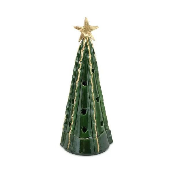 VIETRI Foresta Large Tree With Ribbon & Gold Star - Green