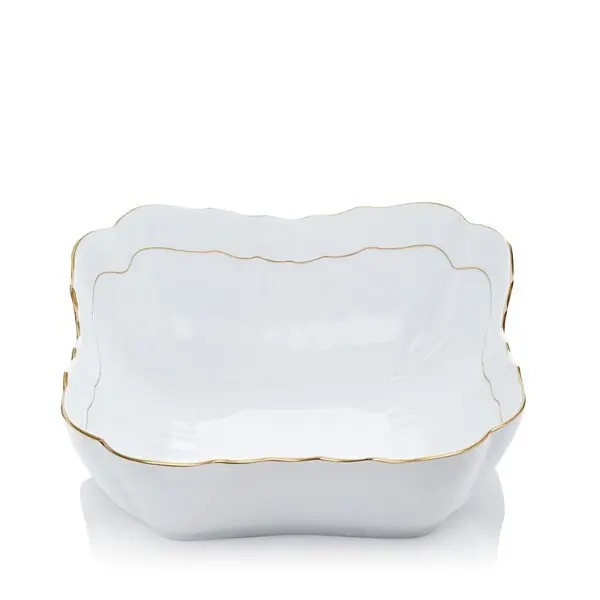 HEREND Golden Edge Square Salad Bowl - White/gold