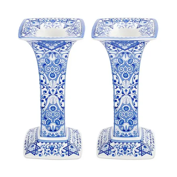 SPODE Judaica Sabbath Candleholders, Set Of 2 - White/blue