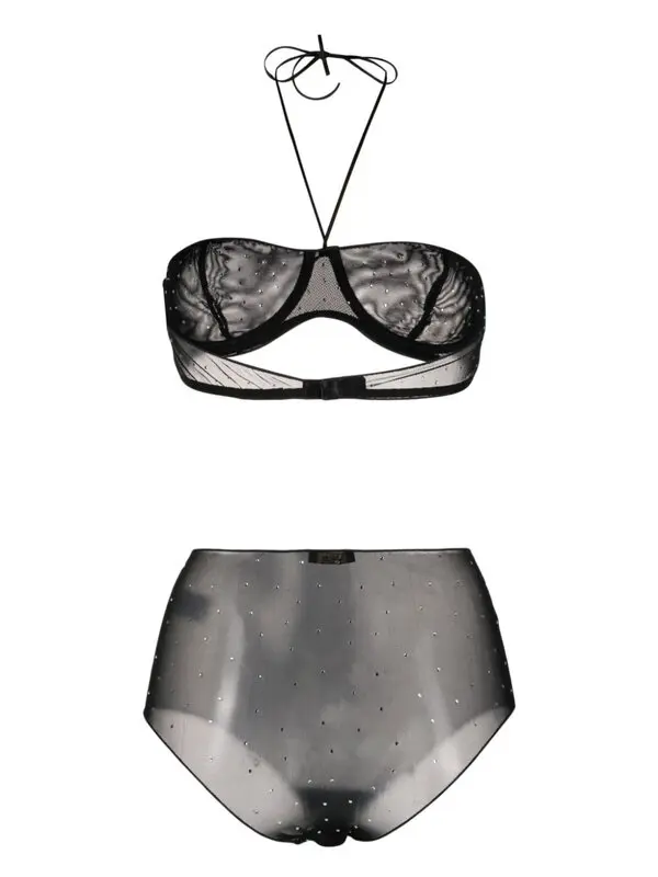 Oseree Crystal-embellished Mesh Bra Set