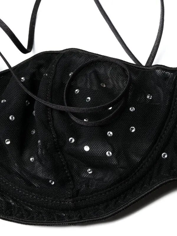 Oseree Crystal-embellished Mesh Bra Set