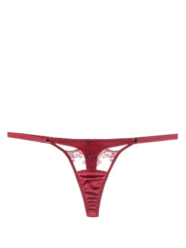 FLEUR OF ENGLAND Gisele Floral-embroidered Thong - Red