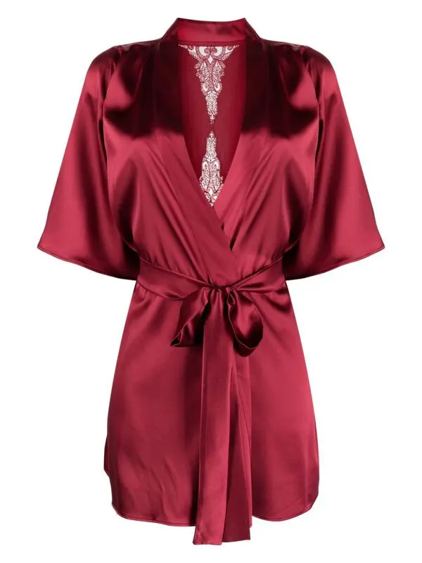 FLEUR OF ENGLAND Gisele Belted Silk-blend Robe - Red